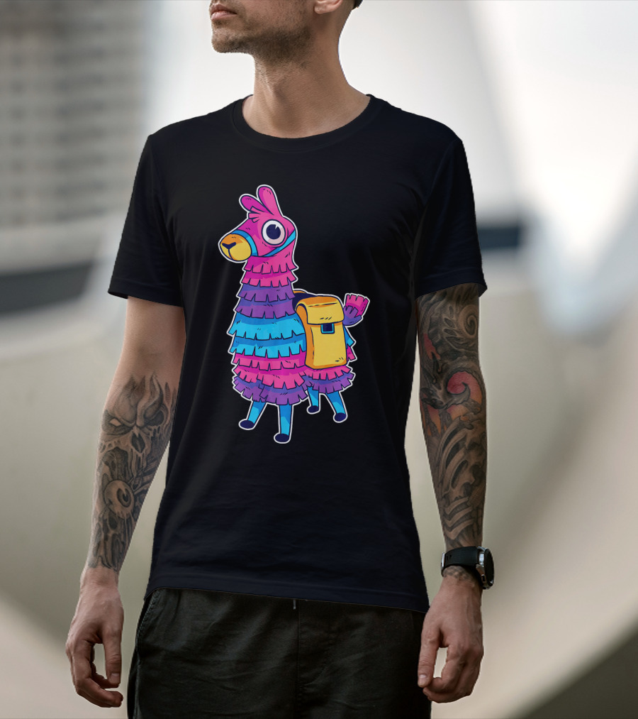 Llama Pinata Funny Festive Fiesta Party With Colorful Backpack T-Shirt