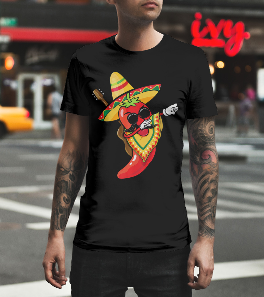 Mexican Poncho Cinco De Mayo Dabbing Jalapeño Sombrero Mustache Guitar T-Shirt