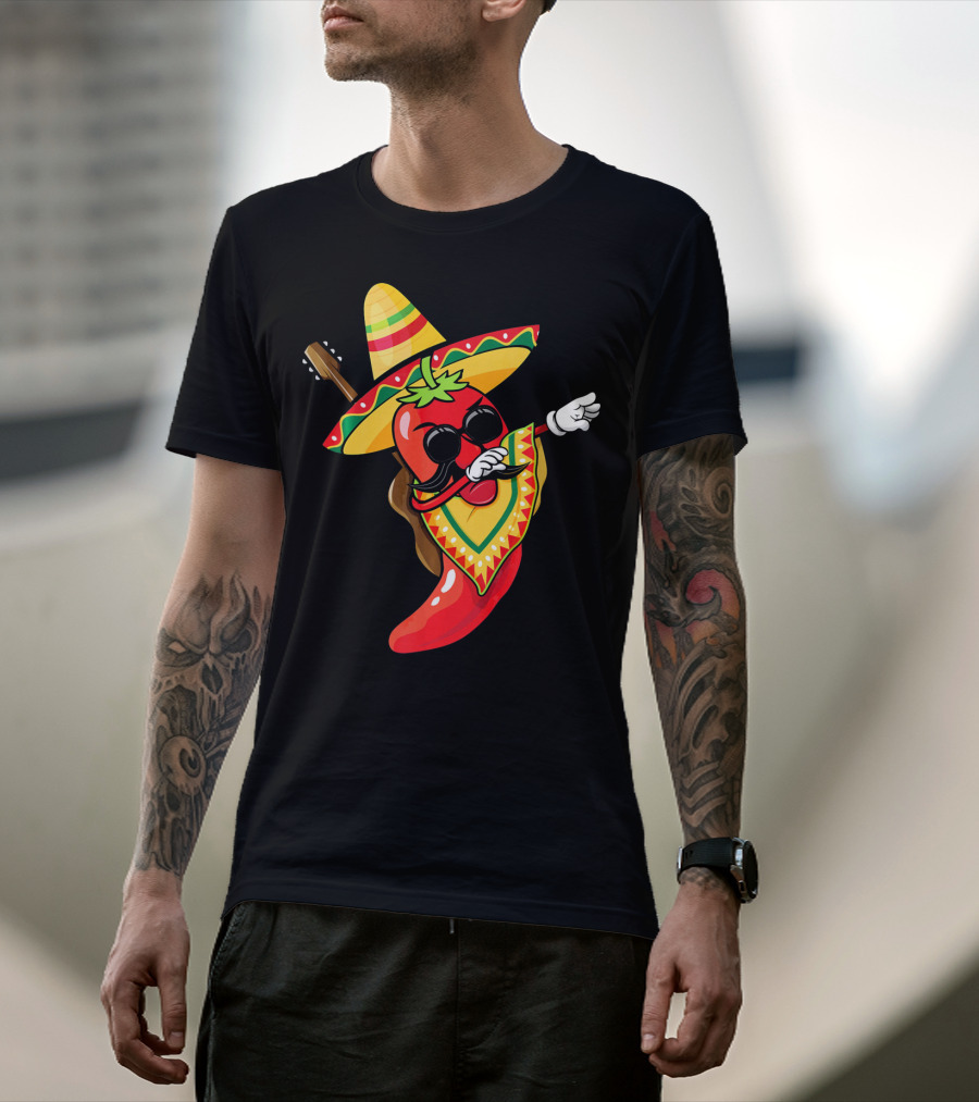 Mexican Poncho Cinco De Mayo Dabbing Jalapeño Sombrero Mustache Guitar T-Shirt
