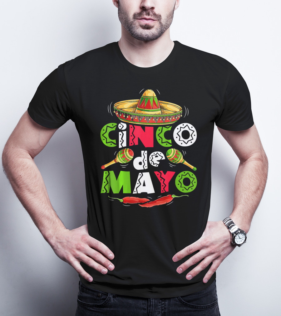 Cinco De Mayo Sombrero Maracas Chillies T-Shirt