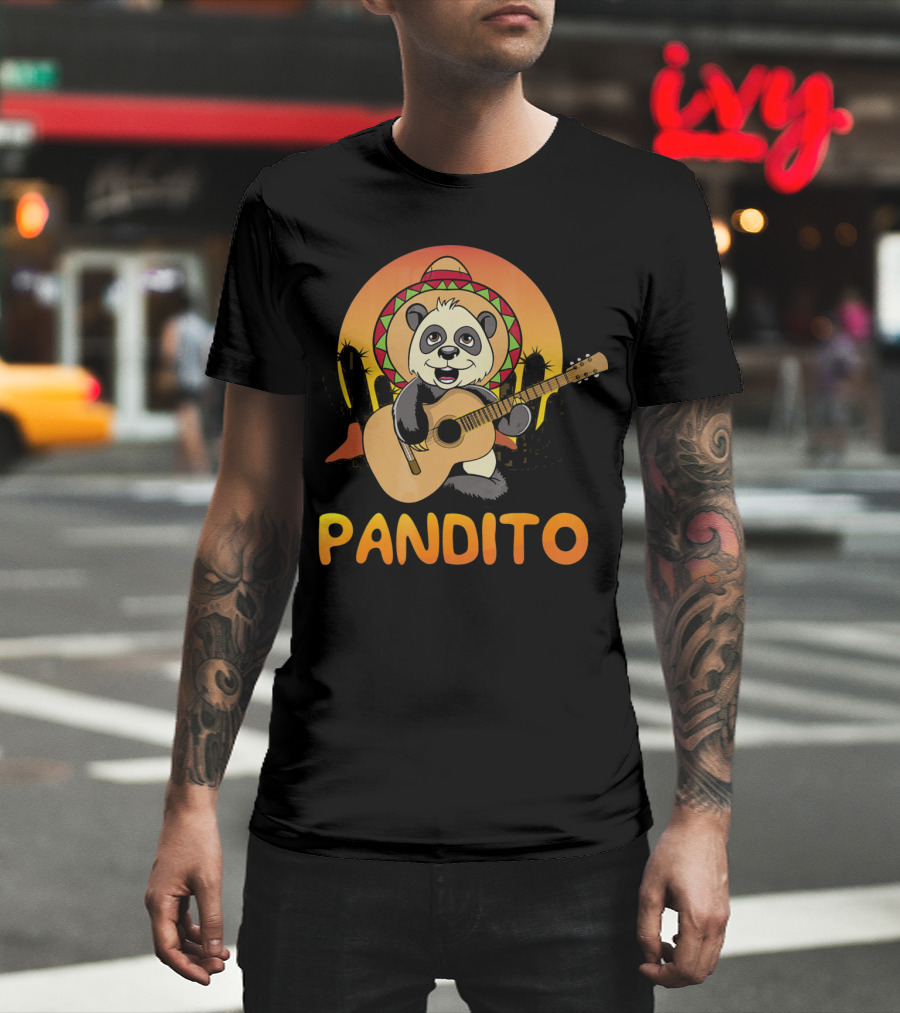 Pandito Funny Mexican Panda With Sombrero And Guitar Fiesta T-Shirt