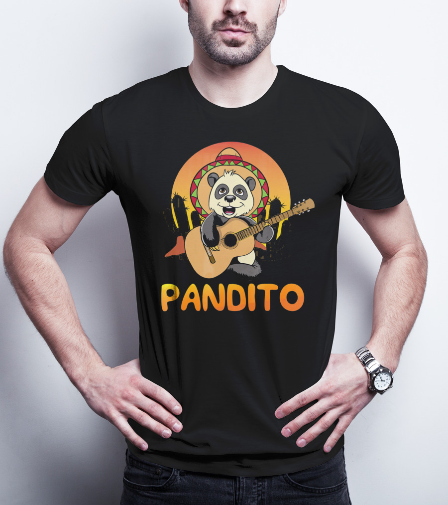 Pandito Funny Mexican Panda With Sombrero And Guitar Fiesta T-Shirt