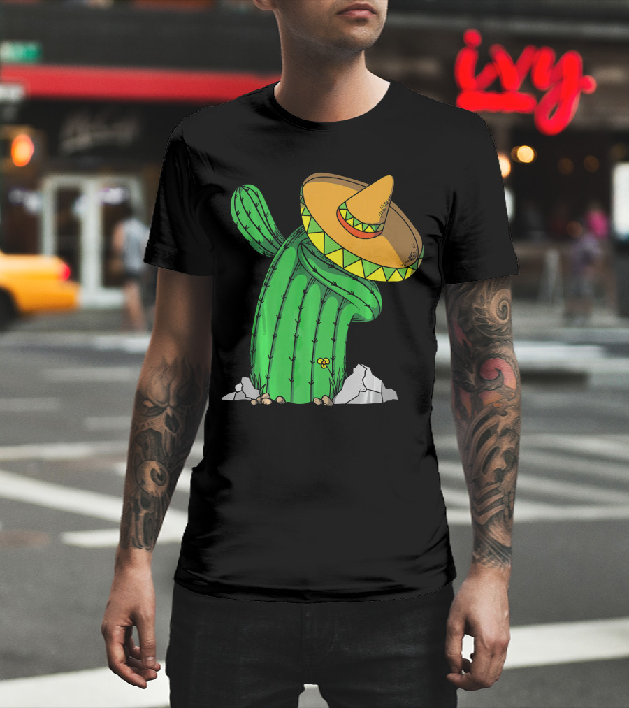 Cinco De Mayo Dabbing Cactus With Sombrero Fun T-Shirt