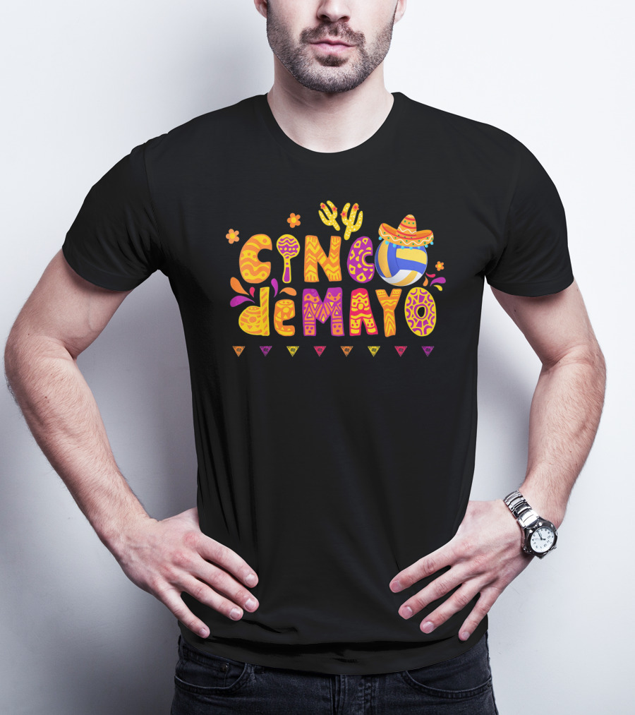 Cinco De Mayo Volleyball Fiesta With Sombrero And Cactus T-Shirt