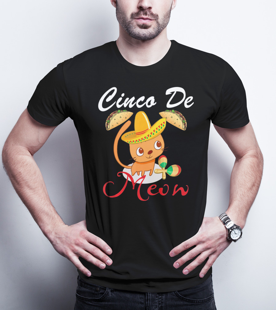 Cinco De Meow Cat In Sombrero With Tacos And Maracas T-Shirt