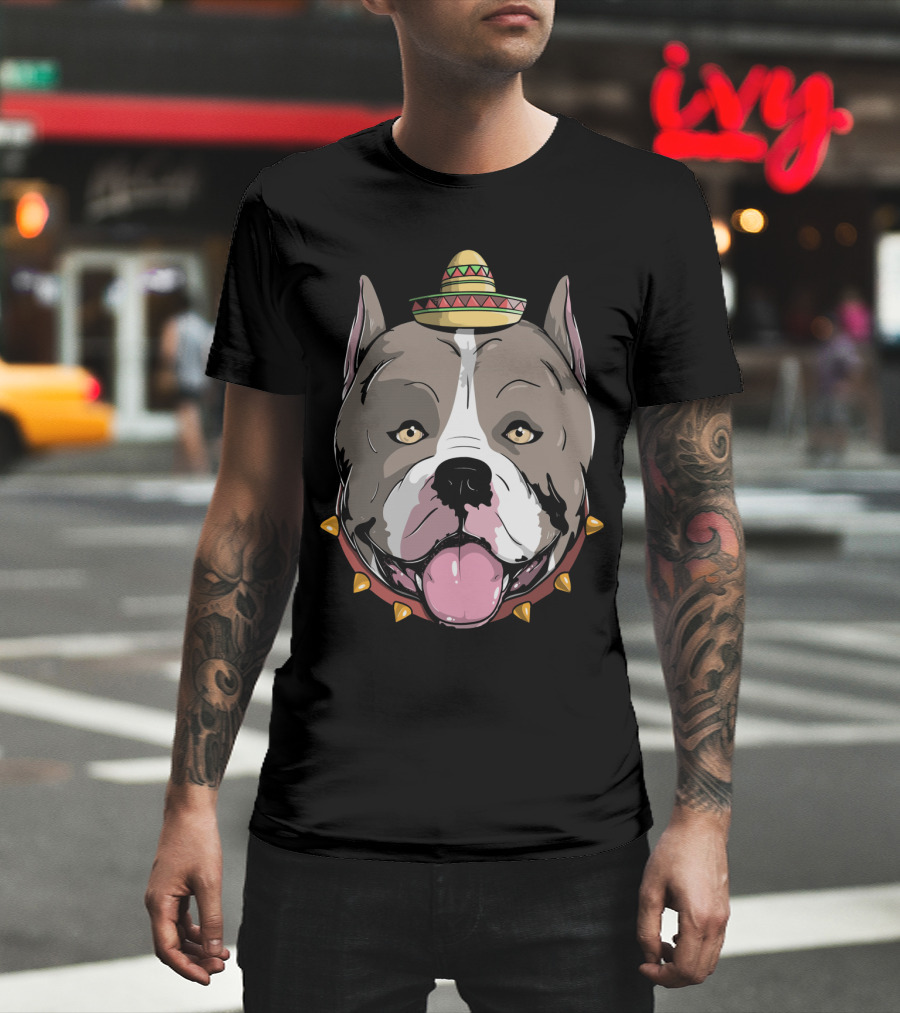 Pitbull Dog Sombrero Fiesta Cinco De Mayo T-Shirt