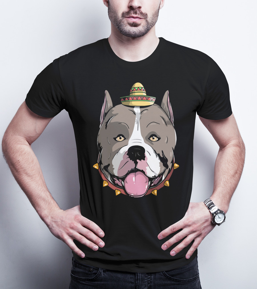 Pitbull Dog Sombrero Fiesta Cinco De Mayo T-Shirt