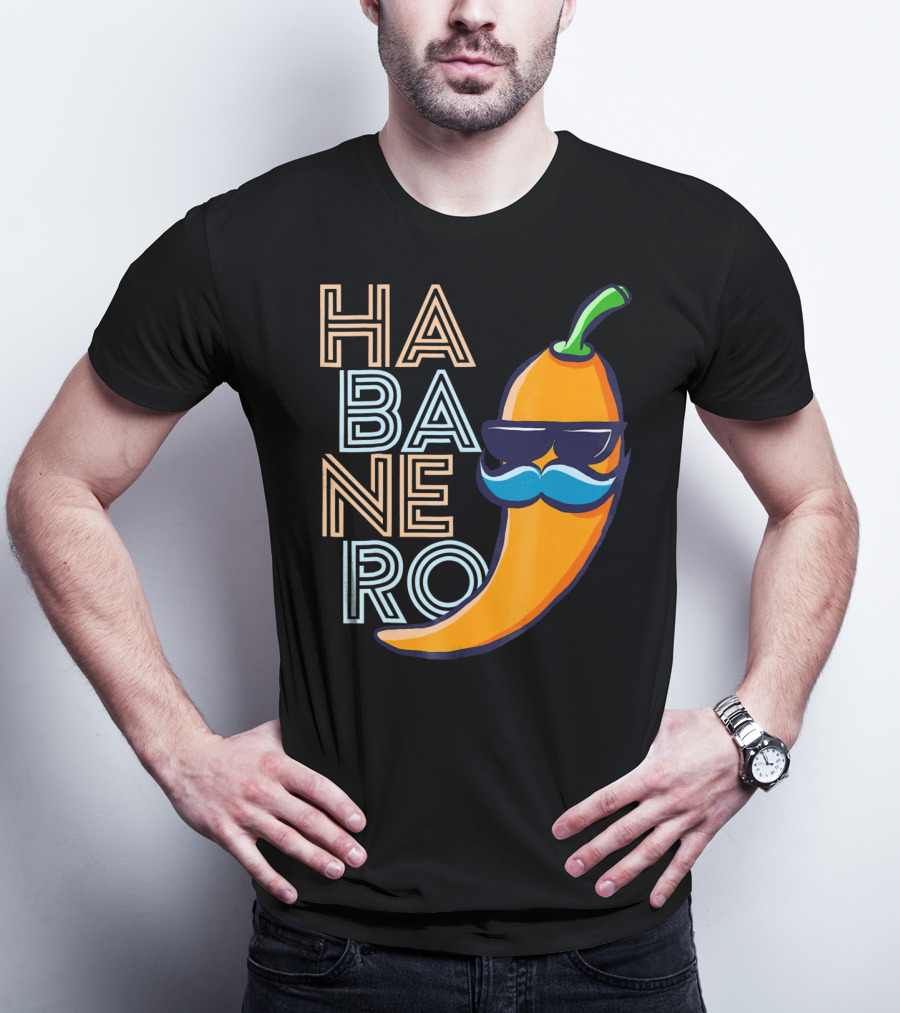 Habanero Lover Emoji Cinco De Mayo Mustache Pepper T-Shirt