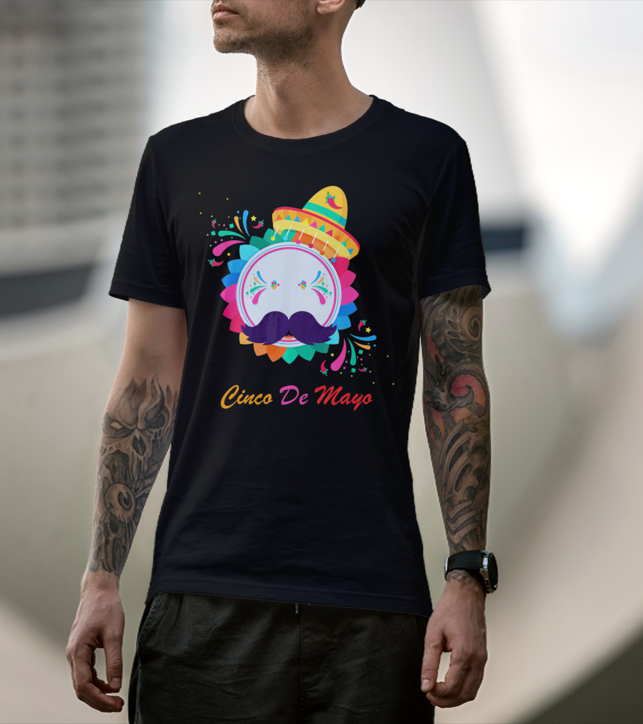 Cinco De Mayo Colorful Sombrero Mustache T-Shirt