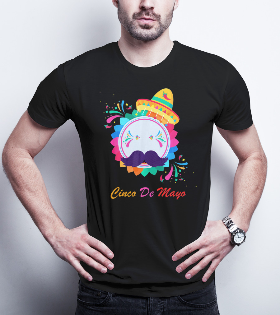 Cinco De Mayo Colorful Sombrero Mustache T-Shirt