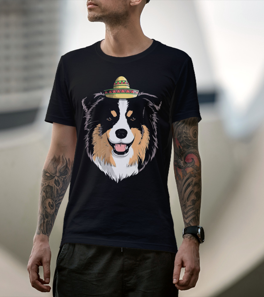 Australian Shepherd Dog Sombrero Cinco Celebration Hat T-Shirt