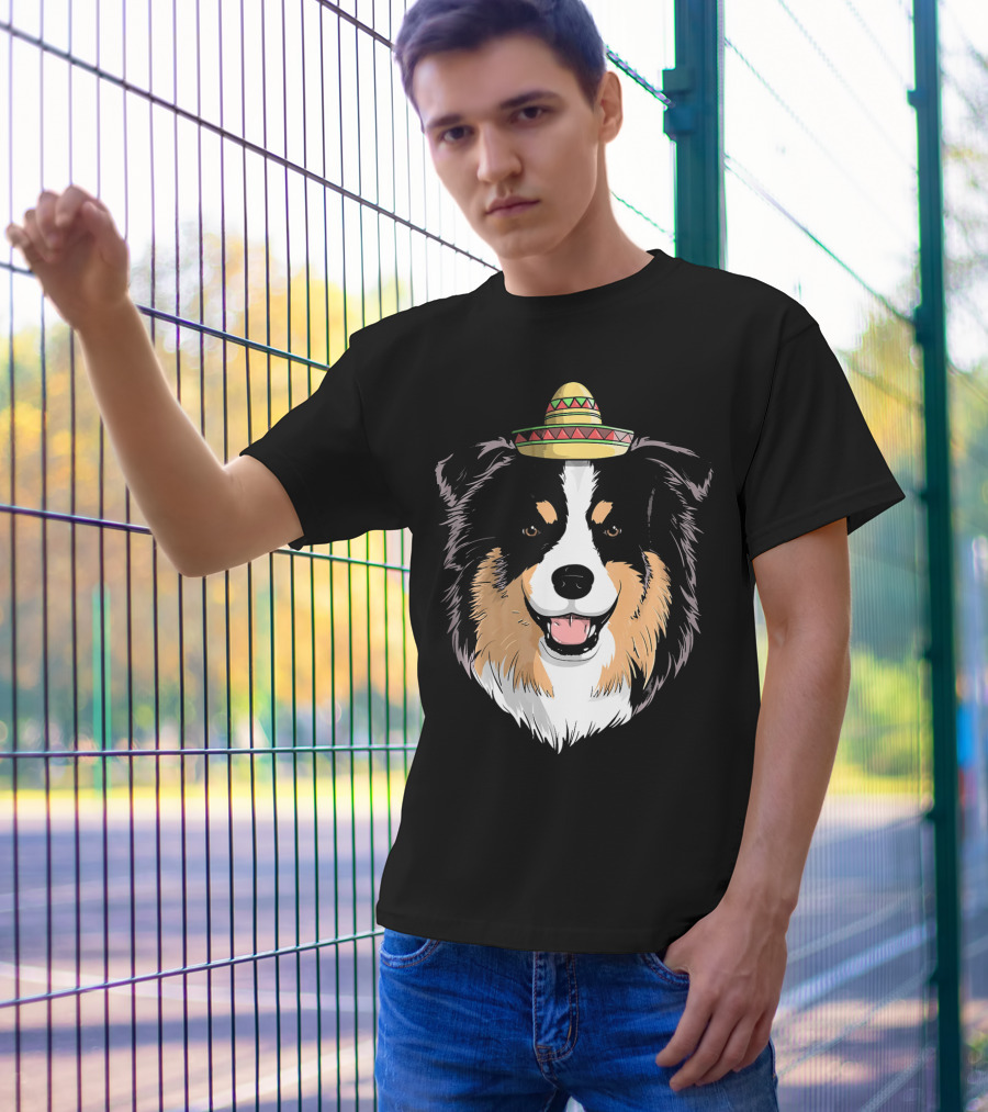 Australian Shepherd Dog Sombrero Cinco Celebration Hat T-Shirt