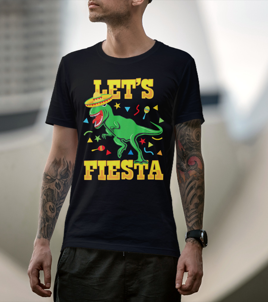Tyrannosaurus Dinosaur Let's Fiesta Cinco De Mayo Sombrero Maracas T-Shirt