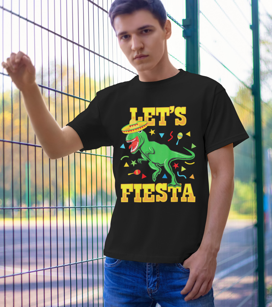 Tyrannosaurus Dinosaur Let's Fiesta Cinco De Mayo Sombrero Maracas T-Shirt