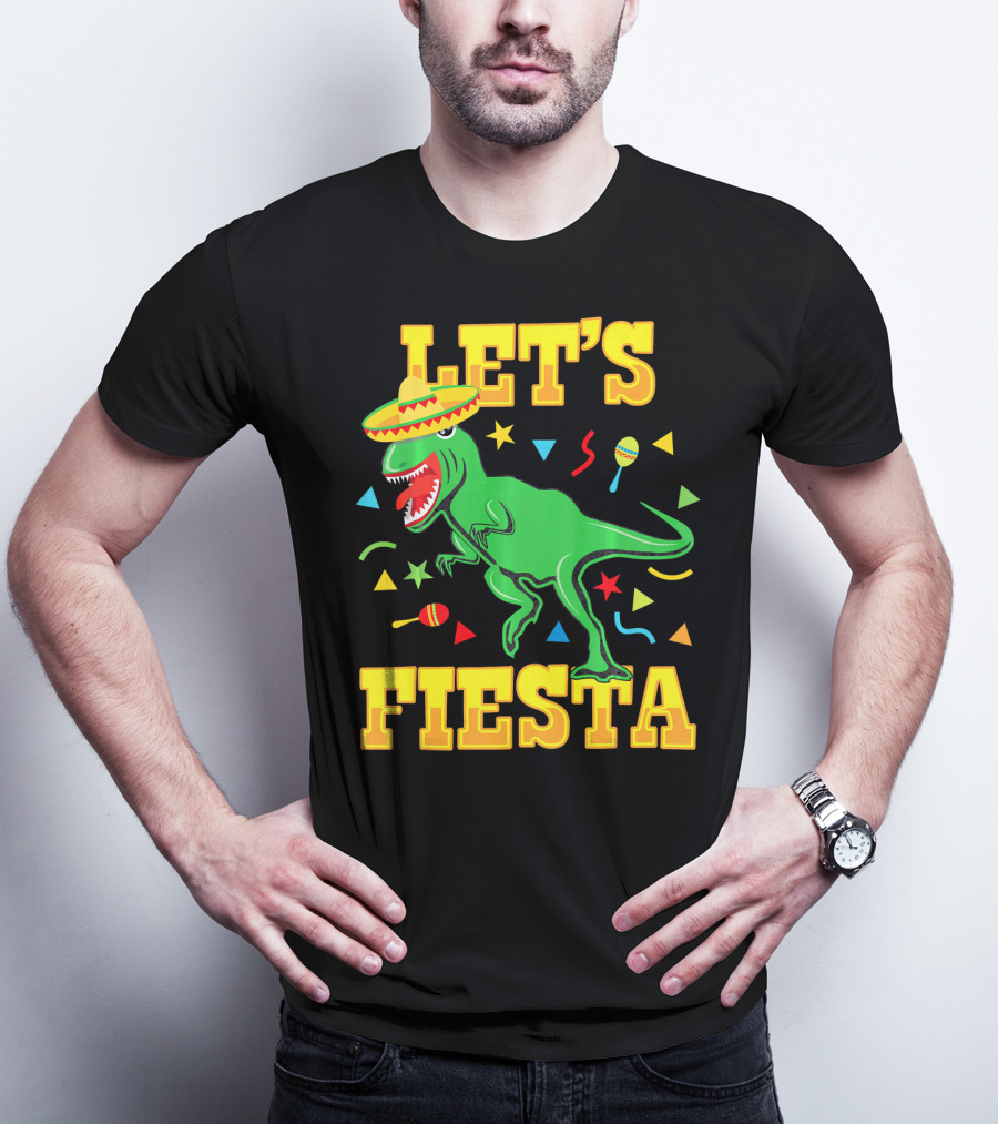 Tyrannosaurus Dinosaur Let's Fiesta Cinco De Mayo Sombrero Maracas T-Shirt