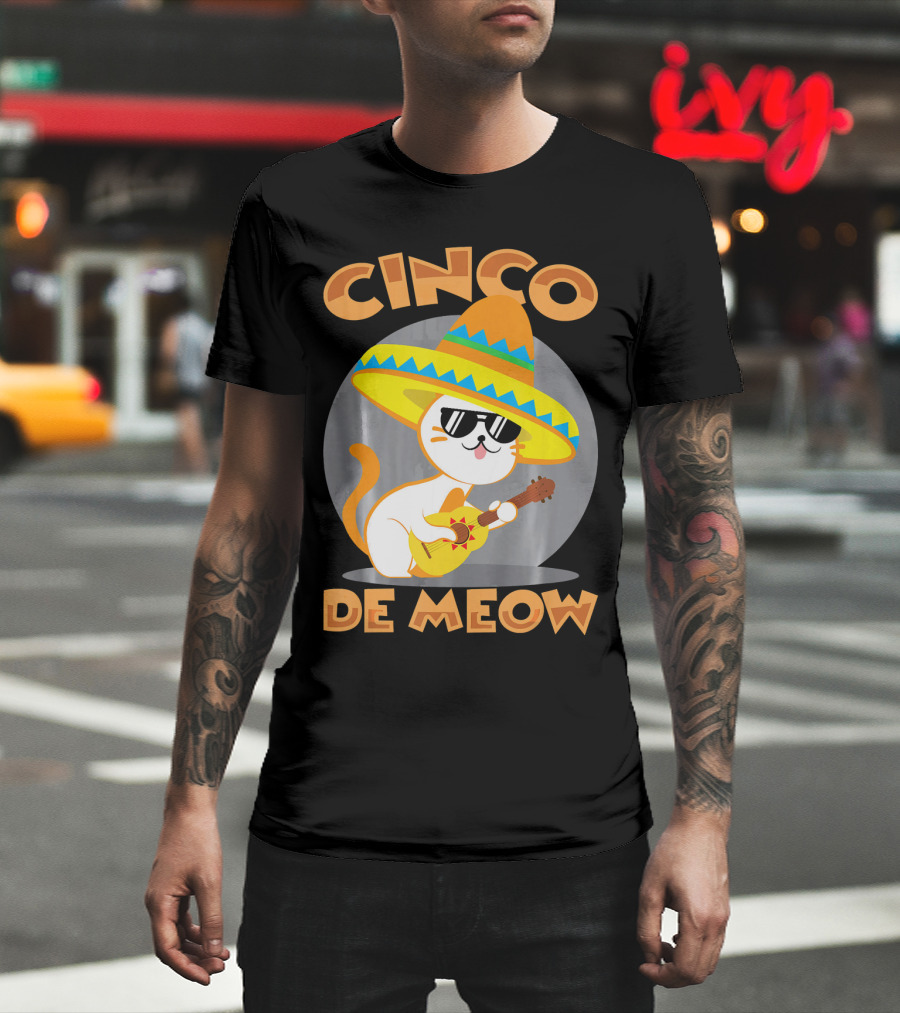 Cinco De Meow Cat Sombrero Guitar Fiesta T-Shirt