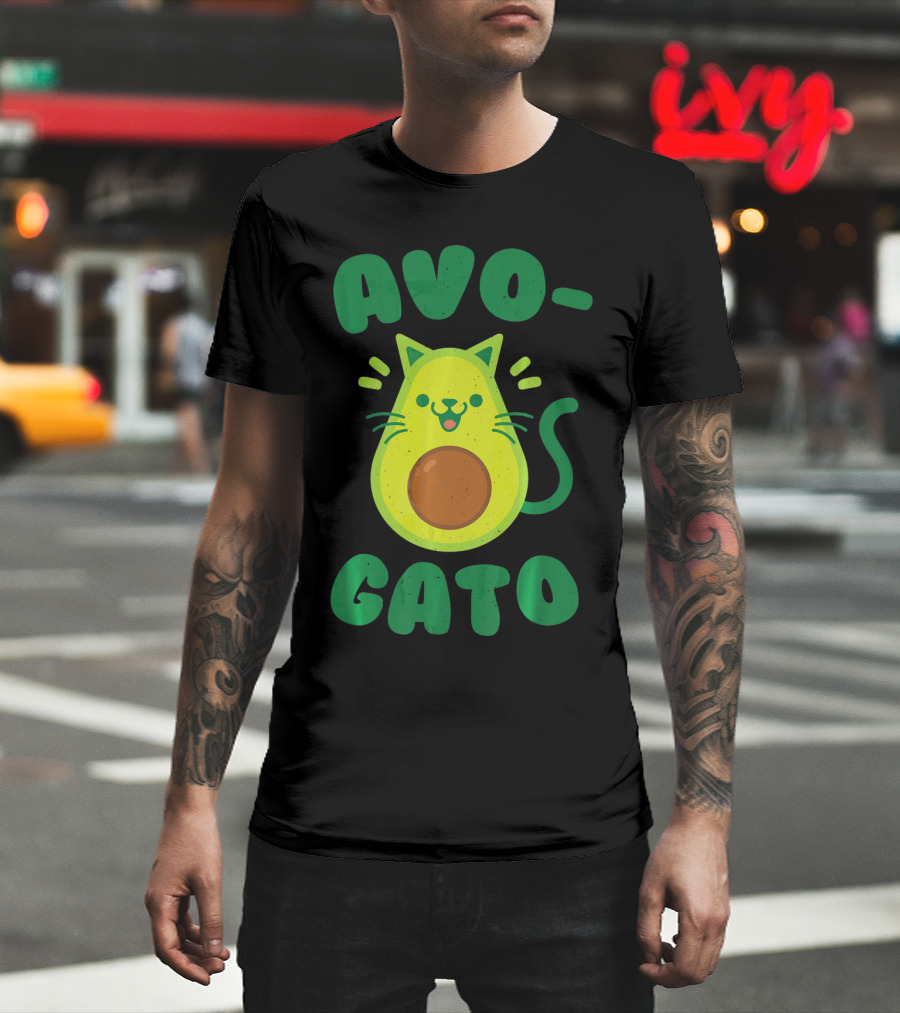 Avogato Avocado Cat Playful Green Fun T-Shirt