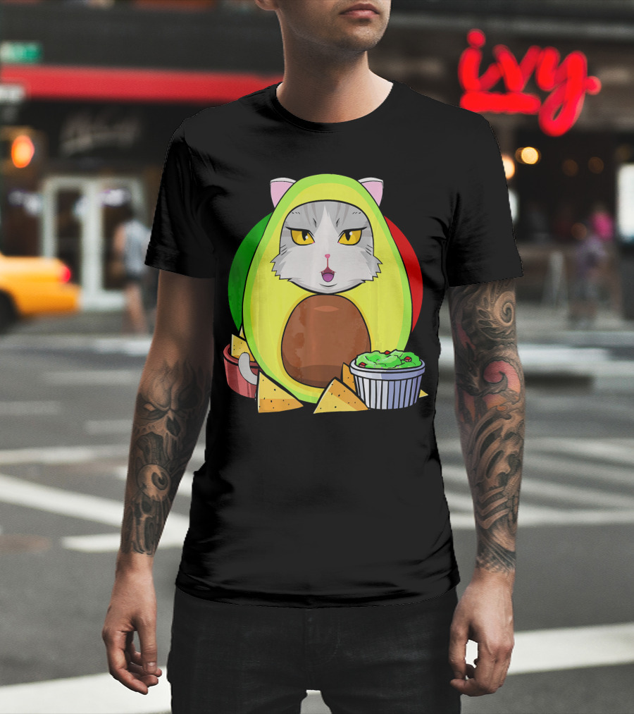 Cinco De Mayo Avogato Cat Avocado With Chips And Guacamole T-Shirt
