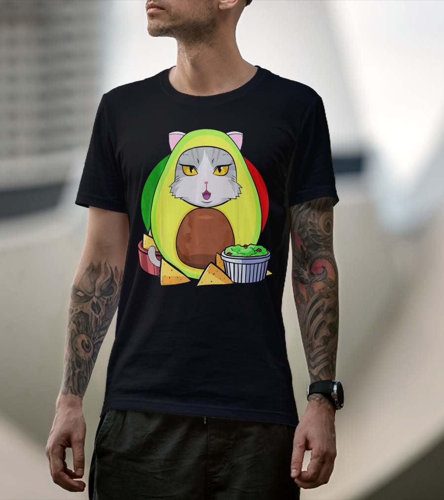 Cinco De Mayo Avogato Cat Avocado With Chips And Guacamole T-Shirt
