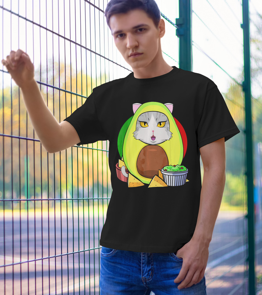 Cinco De Mayo Avogato Cat Avocado With Chips And Guacamole T-Shirt