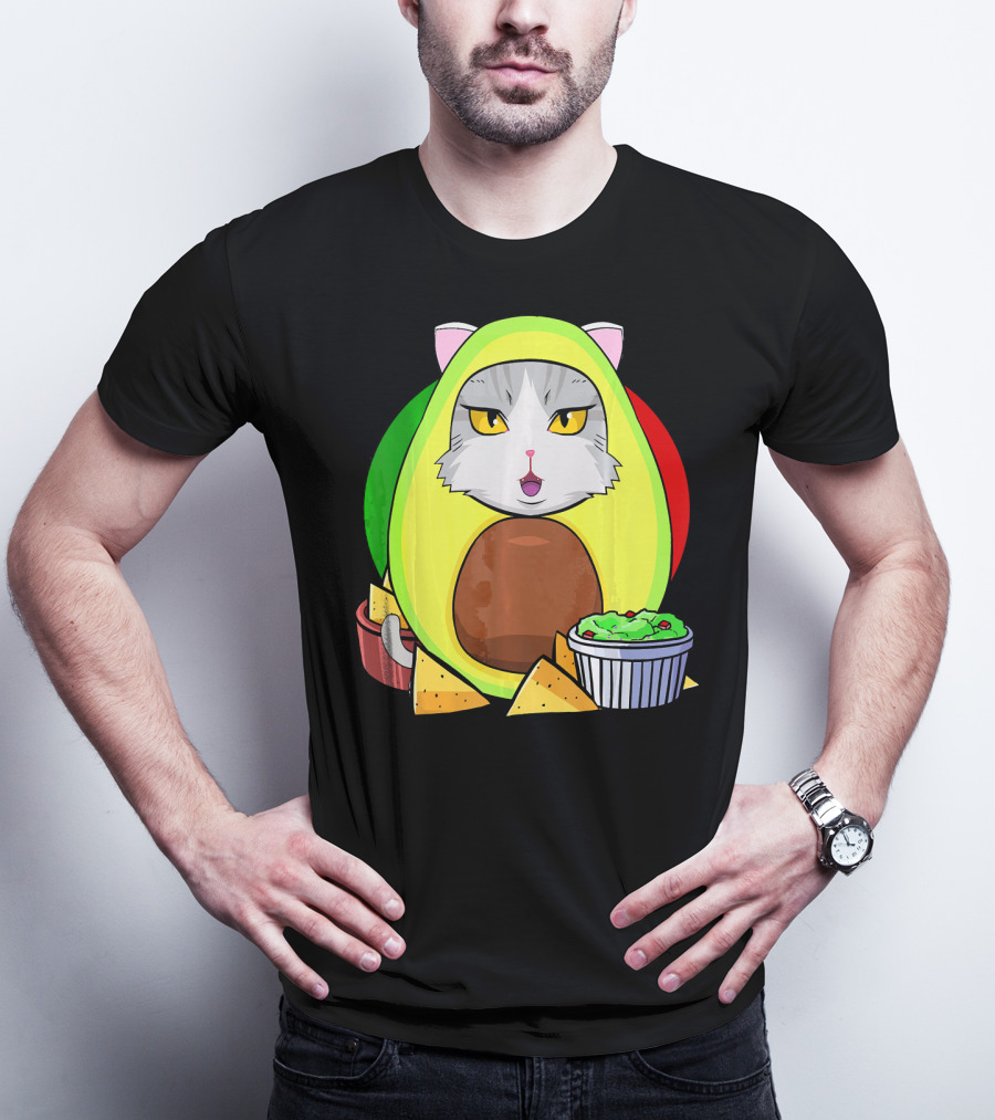 Cinco De Mayo Avogato Cat Avocado With Chips And Guacamole T-Shirt