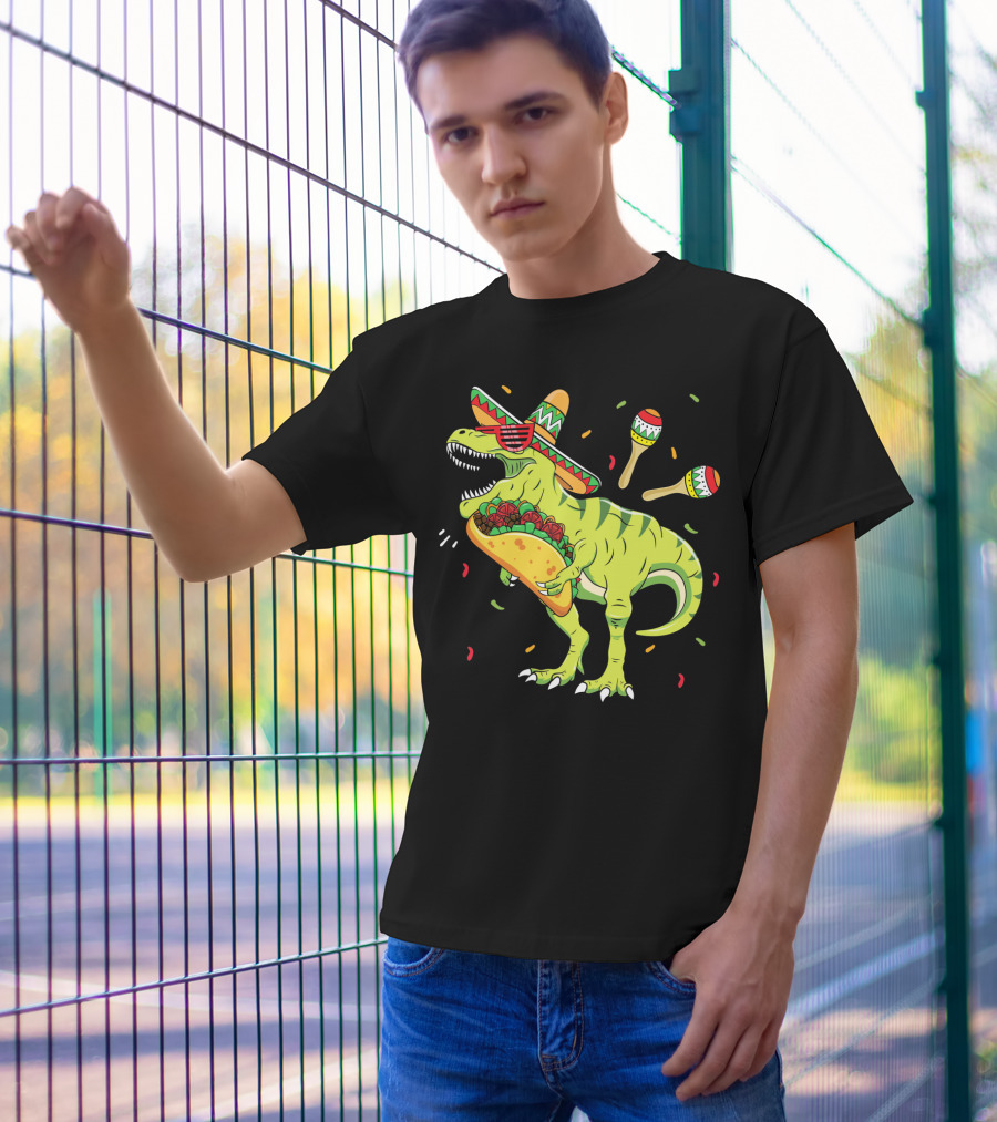 Cinco De Mayo T Rex With Sombrero Maracas And Taco T-Shirt