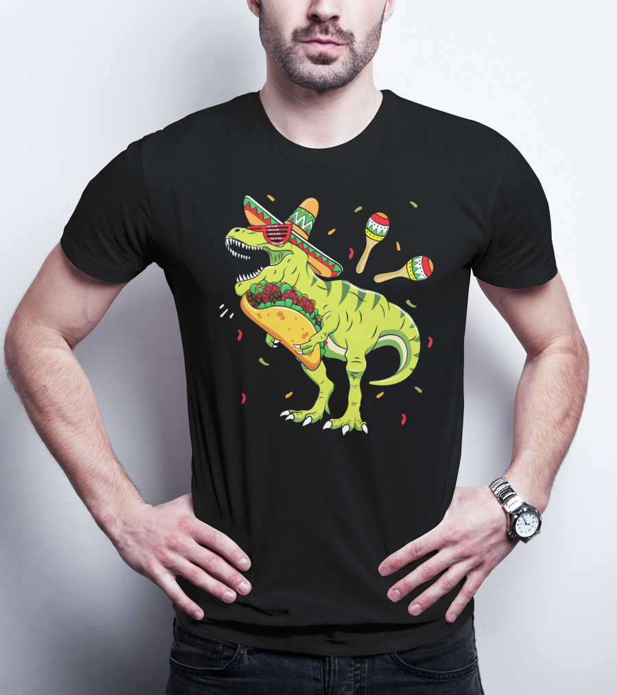 Cinco De Mayo T Rex With Sombrero Maracas And Taco T-Shirt