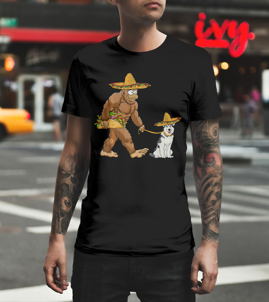 Bigfoot Husky Dog Taco Sombrero Cinco De Mayo T-Shirt