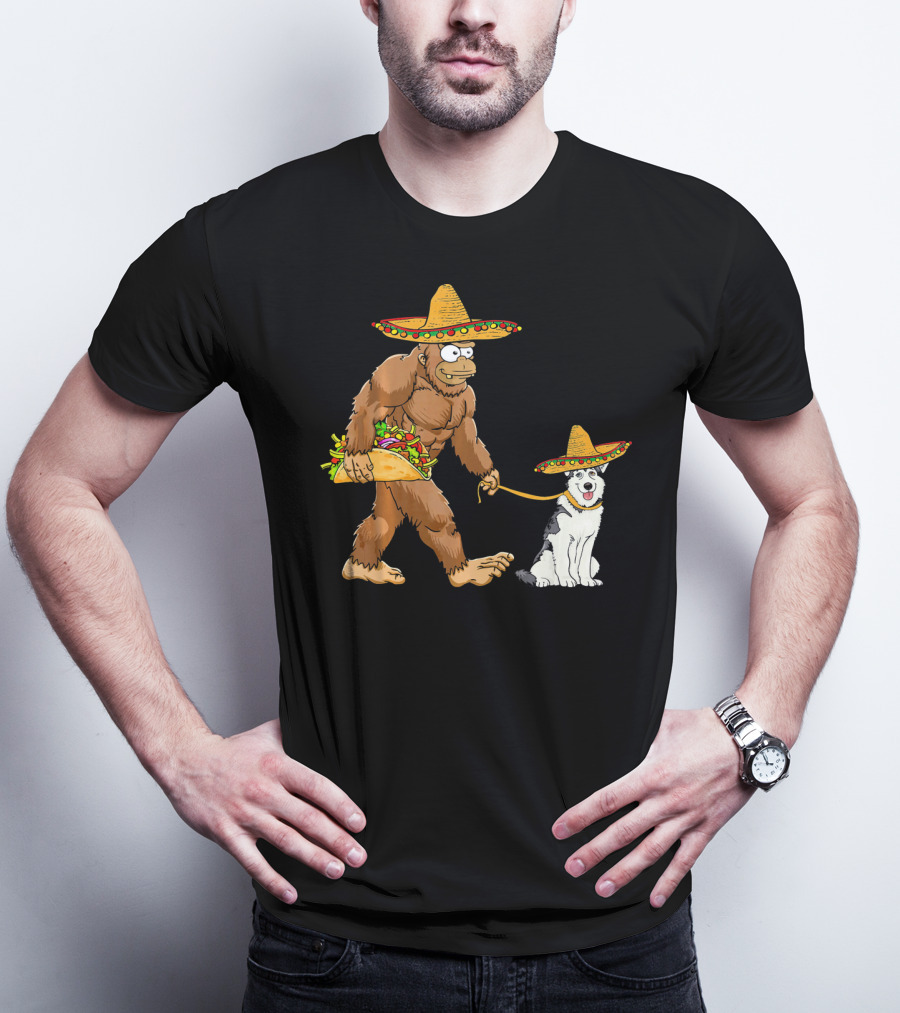 Bigfoot Husky Dog Taco Sombrero Cinco De Mayo T-Shirt