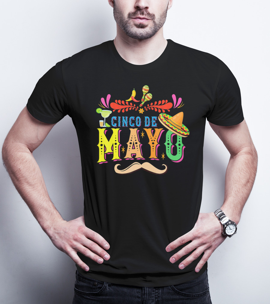 Cinco De Mayo Fiesta Sombrero Maracas Mustache T-Shirt