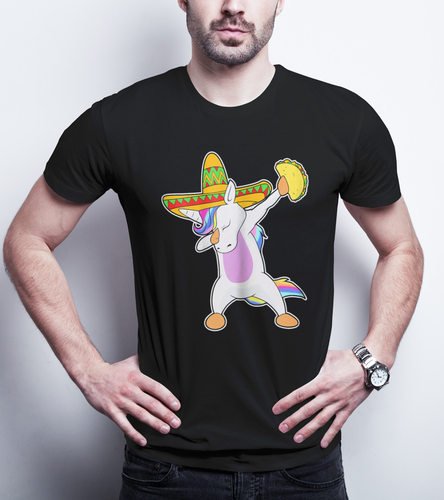 Funny Dabbing Unicorn With Taco And Sombrero Leveraging Cinco De Mayo Celebrations T-Shirt