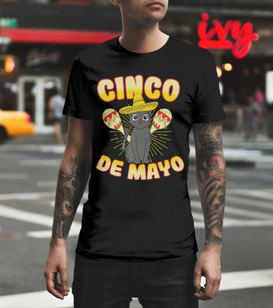 Cinco De Mayo Fiesta Cat With Sombrero And Maracas T-Shirt