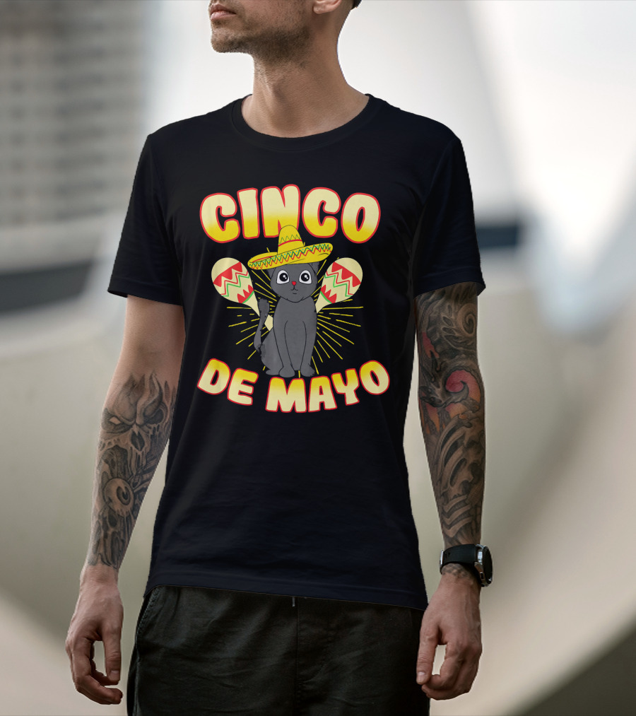 Cinco De Mayo Fiesta Cat With Sombrero And Maracas T-Shirt