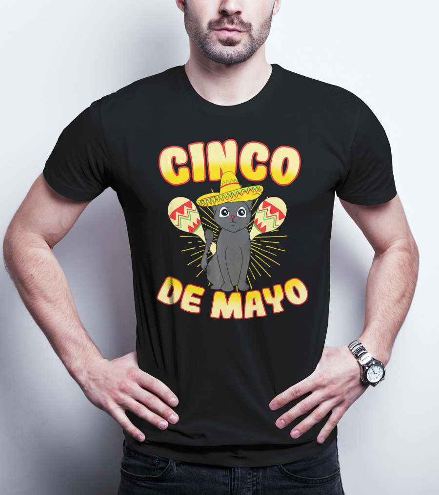Cinco De Mayo Fiesta Cat With Sombrero And Maracas T-Shirt