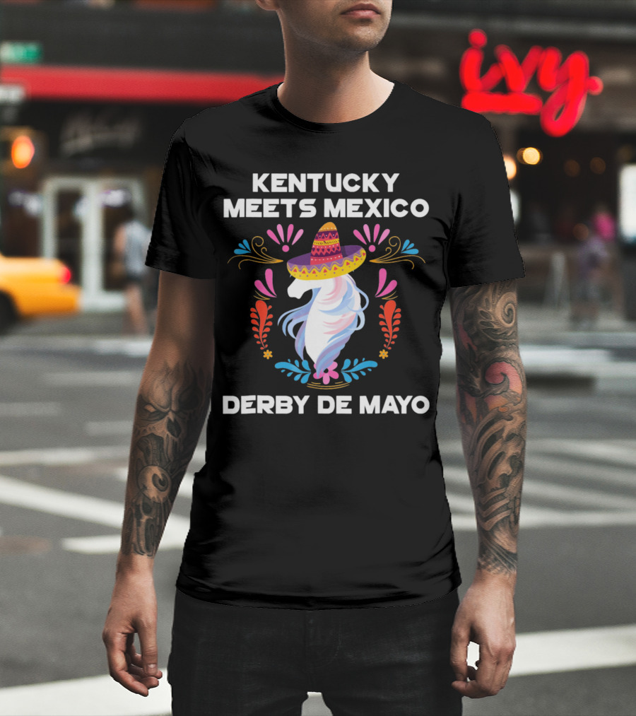 Kentucky Meets Mexico Derby De Mayo Sombrero Horse Floral T-Shirt
