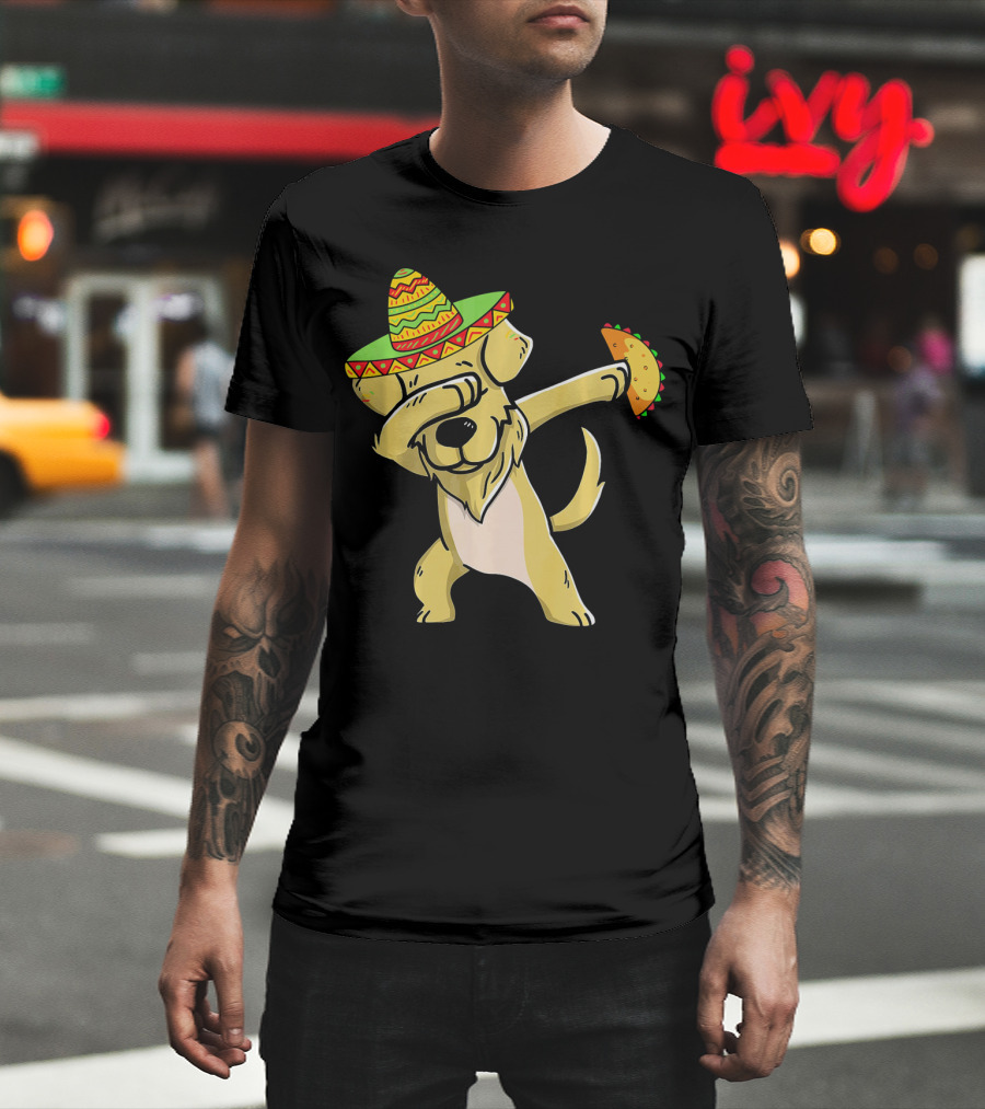 Golden Retriever Dabbing With Sombrero And Taco T-Shirt