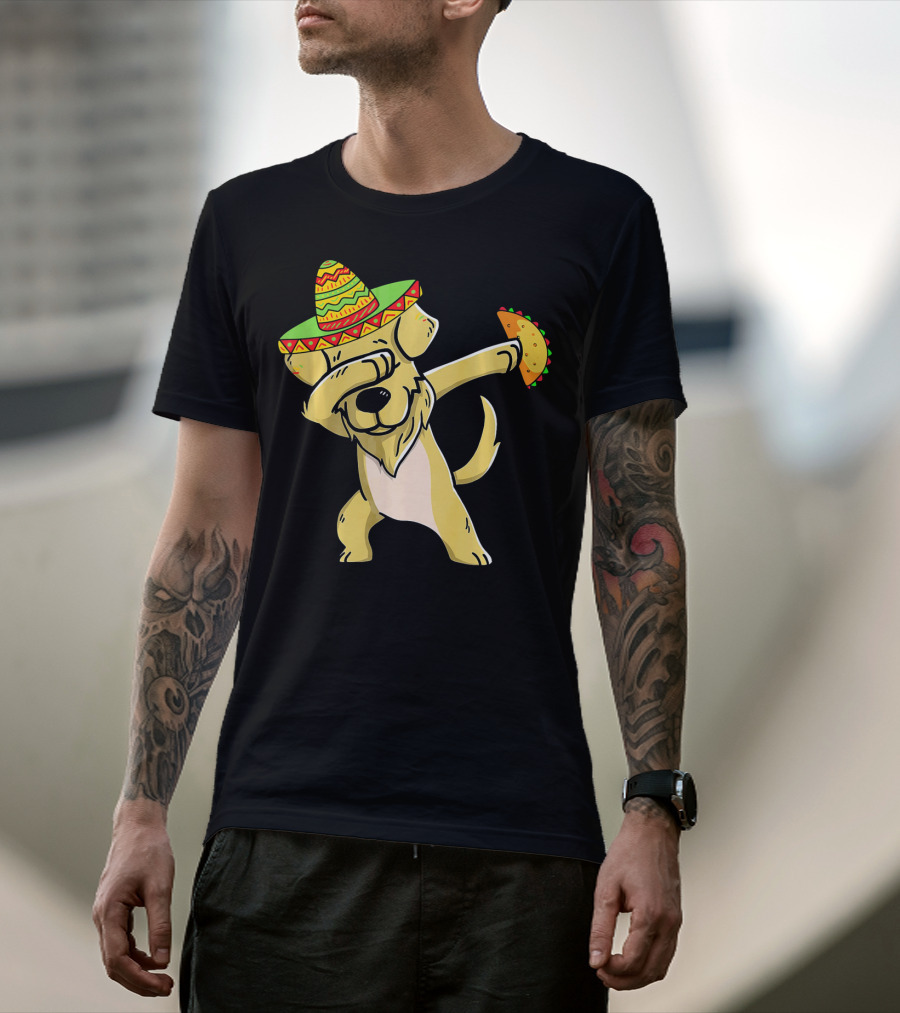 Golden Retriever Dabbing With Sombrero And Taco T-Shirt