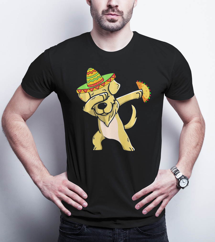 Golden Retriever Dabbing With Sombrero And Taco T-Shirt