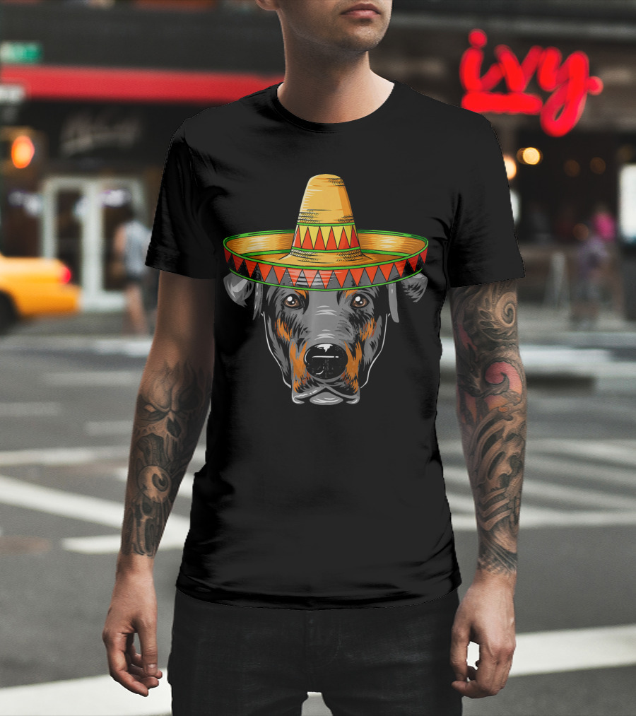 Cinco De Mayo Doberman Wearing Mexican Sombrero T-Shirt