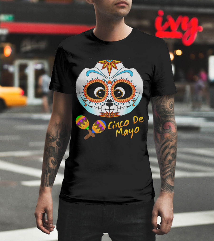 Cinco De Mayo Sugar Skull Panda With Maracas T-Shirt