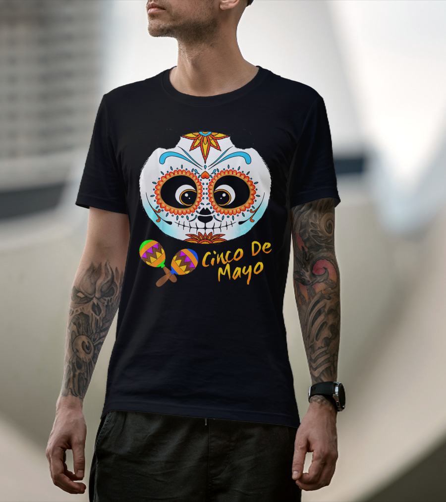 Cinco De Mayo Sugar Skull Panda With Maracas T-Shirt
