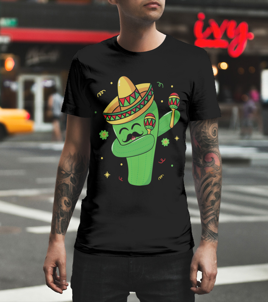 Cinco De Mayo Cactus Dabbing With Sombrero And Maracas T-Shirt
