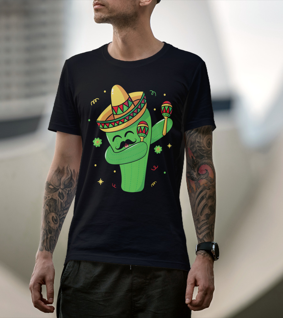 Cinco De Mayo Cactus Dabbing With Sombrero And Maracas T-Shirt