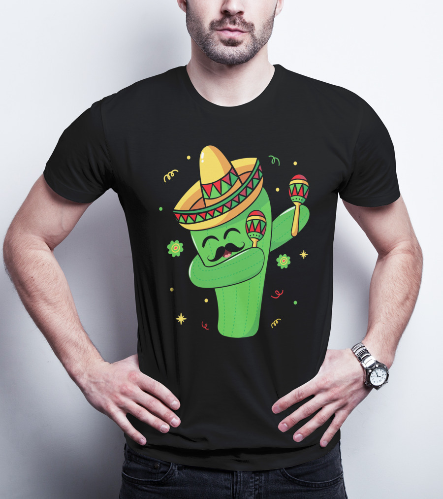 Cinco De Mayo Cactus Dabbing With Sombrero And Maracas T-Shirt
