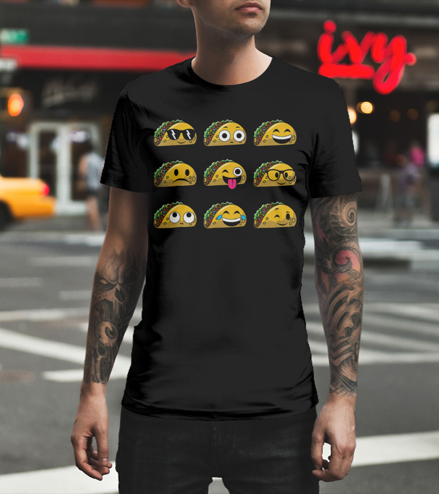 Funny Tacos Emojis Halloween Costume Faces Sunglasses Tongue Tears T-Shirt