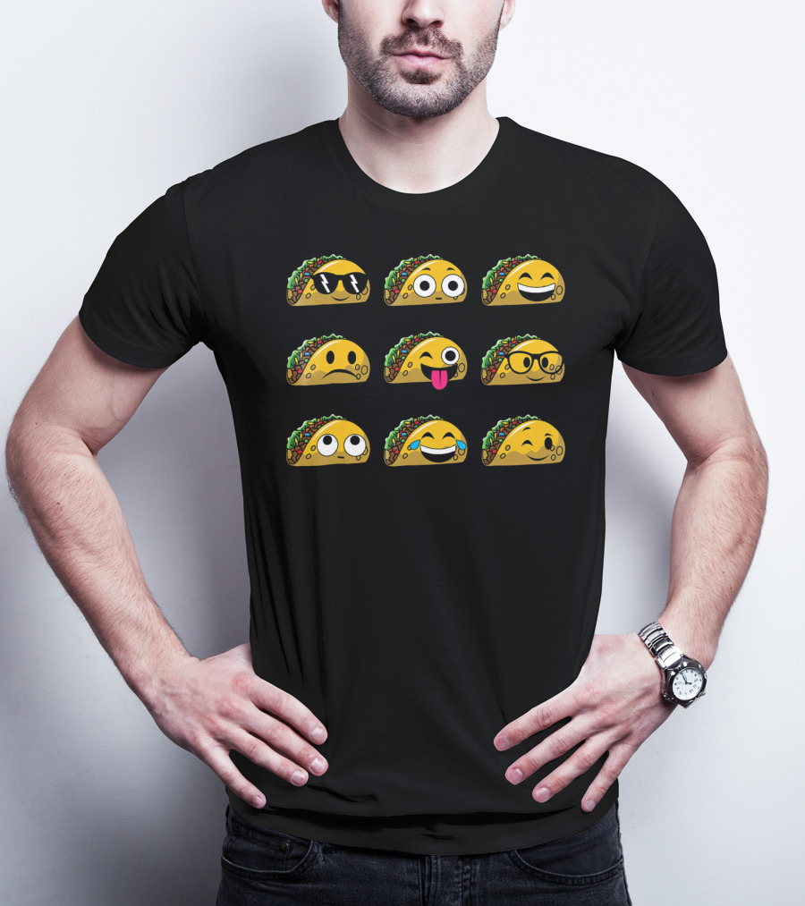 Funny Tacos Emojis Halloween Costume Faces Sunglasses Tongue Tears T-Shirt