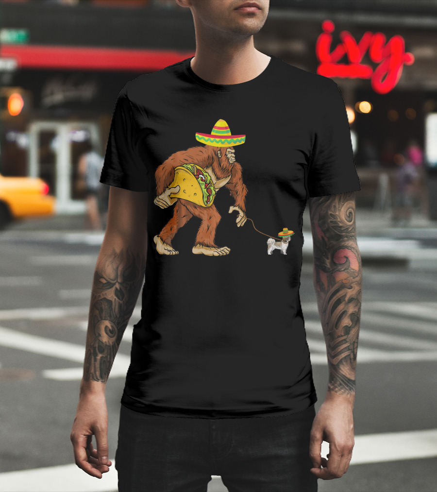 Cinco De Mayo Bigfoot Taco Shih Tzu Sombrero T-Shirt