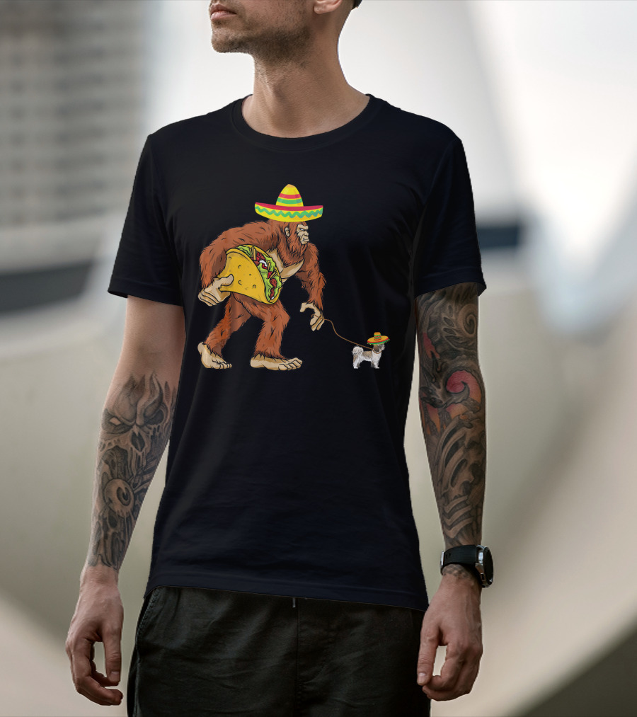 Cinco De Mayo Bigfoot Taco Shih Tzu Sombrero T-Shirt