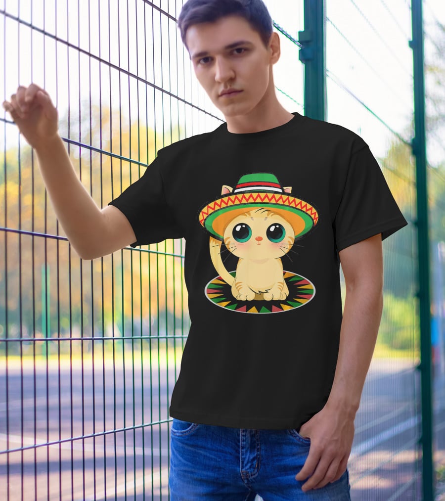 Cute Cat Cinco De Mayo 5th Of May Celebration With Sombrero T-Shirt