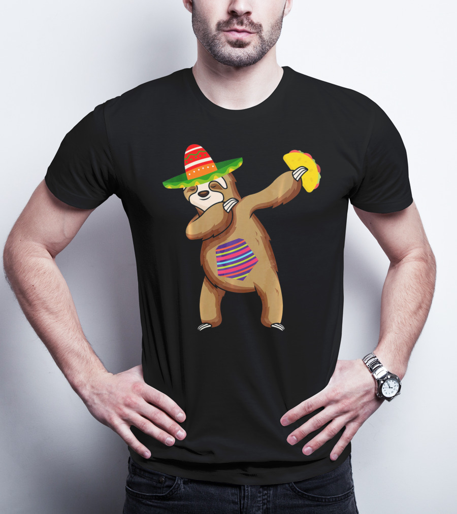Sombrero Sloth Dabbing With Tacos For Cinco De Mayo T-Shirt